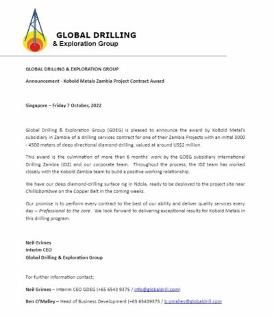 October 10, 2022 – Indodrill Drilling Services